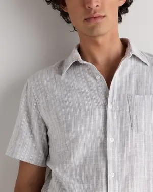 Quince Stretch Selvage Short Sleeve Shirt - Mini Blue Stripe