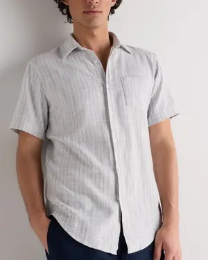 Quince Stretch Selvage Short Sleeve Shirt - Mini Blue Stripe