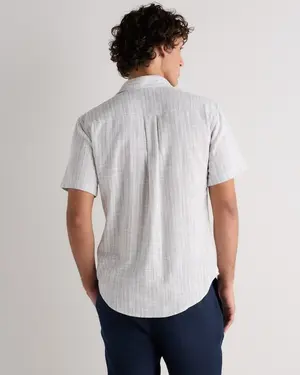 Quince Stretch Selvage Short Sleeve Shirt - Mini Blue Stripe