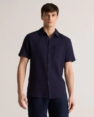 Quince Stretch Selvage Short Sleeve Shirt - Navy