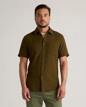 Quince Stretch Selvage Short Sleeve Shirt - Olive