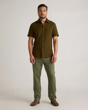 Quince Stretch Selvage Short Sleeve Shirt - Olive