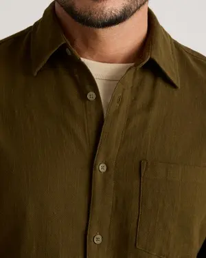 Quince Stretch Selvage Short Sleeve Shirt - Olive