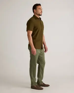 Quince Stretch Selvage Short Sleeve Shirt - Olive