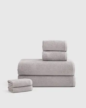 Quince Turkish Ribbed Quick Dry Bath Sheet Bundle - Grey