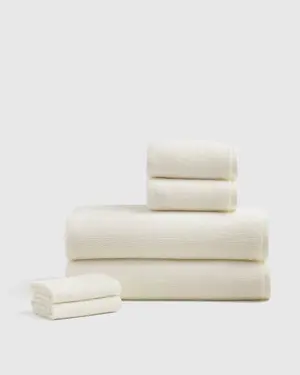 Quince Turkish Ribbed Quick Dry Bath Sheet Bundle - Ivory