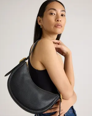 Quince Italian Leather Mini Crescent Shoulder Bag - Black