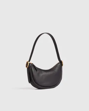 Quince Italian Leather Mini Crescent Shoulder Bag - Black