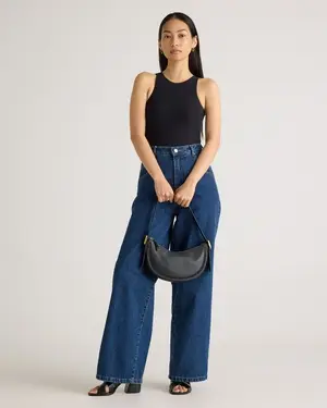 Quince Italian Leather Mini Crescent Shoulder Bag - Black