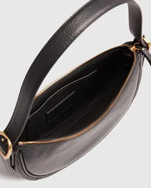 Quince Italian Leather Mini Crescent Shoulder Bag - Black