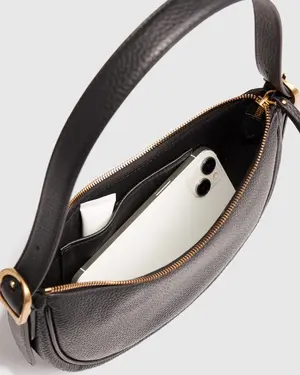 Quince Italian Leather Mini Crescent Shoulder Bag - Black