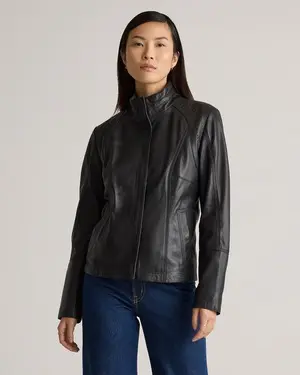 Quince Stand-collar Leather Jacket - Black