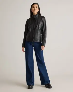 Quince Stand-collar Leather Jacket - Black