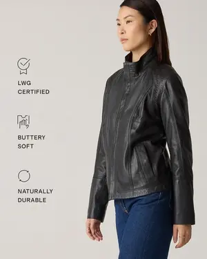 Quince Stand-collar Leather Jacket - Black