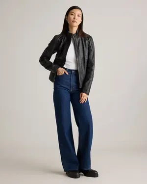 Quince Stand-collar Leather Jacket - Black