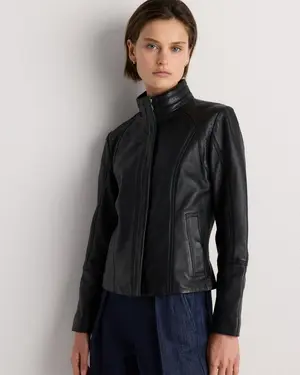 Quince Stand-collar Leather Jacket - True Black