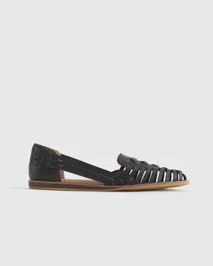 Quince Leather Huarache Flats - Black