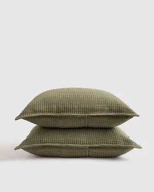 Quince Organic Ribbed Cotton Shams - Olive