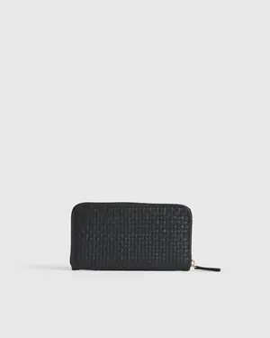 Quince Italian Leather Handwoven Continental Wallet - Black