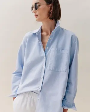 Quince QUINCE Organic Cotton Relaxed Oxford Shirt Pale Blue