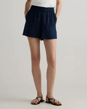 Quince Linen High Waisted Shorts - Deep Navy