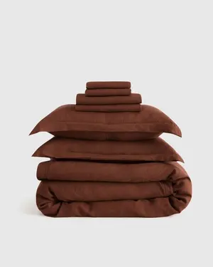 Quince European Linen Double Flange Deluxe Bedding Bundle - Bordeaux