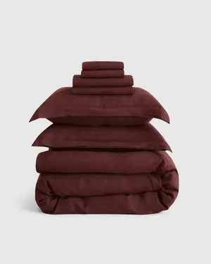Quince European Linen Double Flange Deluxe Bedding Bundle Burgundy