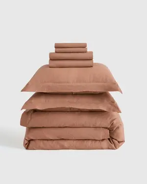 Quince European Linen Double Flange Deluxe Bedding Bundle Desert Sunset