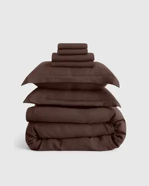 Quince European Linen Double Flange Deluxe Bedding Bundle - Espresso