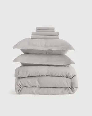 Quince European Linen Double Flange Deluxe Bedding Bundle Light Grey