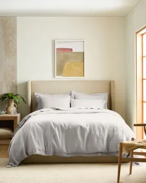 Quince European Linen Double Flange Deluxe Bedding Bundle - Light Grey