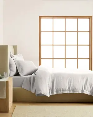 Quince European Linen Double Flange Deluxe Bedding Bundle - Light Grey