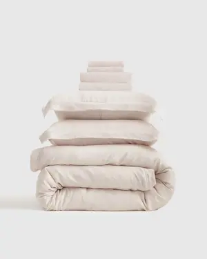 Quince European Linen Double Flange Deluxe Bedding Bundle - Sand