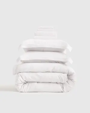 Quince European Linen Double Flange Deluxe Bedding Bundle - White