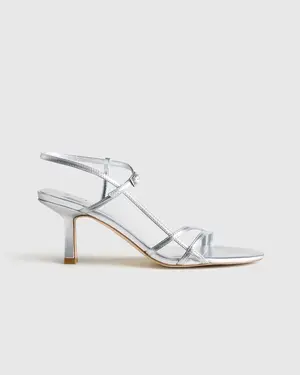 Quince Italian Leather 70mm Strappy Heel - Metallic Silver