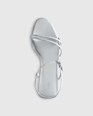 Quince Italian Leather 70mm Strappy Heel - Metallic Silver