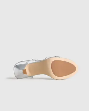 Quince Italian Leather 70mm Strappy Heel - Metallic Silver