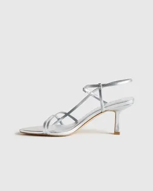Quince Italian Leather 70mm Strappy Heel - Metallic Silver