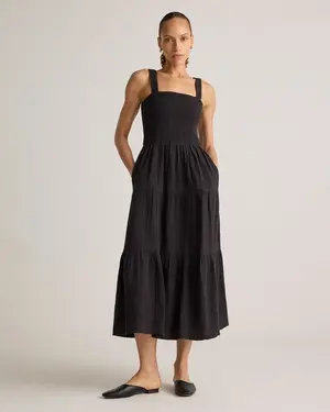 Quince Organic Cotton Gauze Smocked Sleeveless Maxi Dress - Black