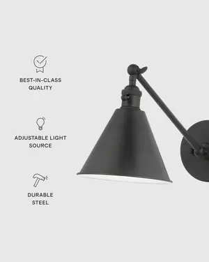 Quince Articulating Single Arm Steel Wall Sconce - Black