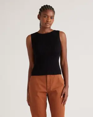 Quince Cotton Cashmere Ribbed Tank Top - Black