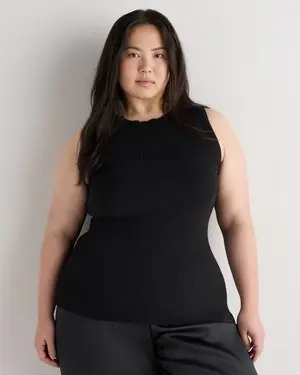 Quince Cotton Cashmere Ribbed Tank Top - Black