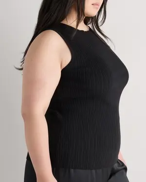 Quince Cotton Cashmere Ribbed Tank Top - Black