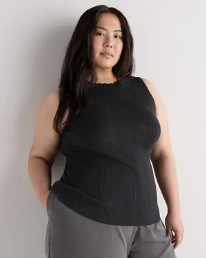 Quince Cotton Cashmere Ribbed Tank Top - Heather Charcoal