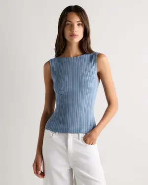 Quince Cotton Cashmere Ribbed Tank Top - Mountain Spring Blue