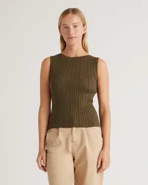 Quince Cotton Cashmere Ribbed Tank Top - Olive