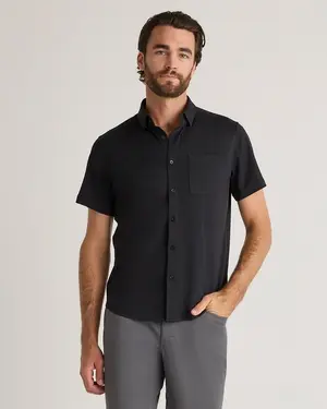 Quince Commuter Stretch Pique Short Sleeve Button-down - Black