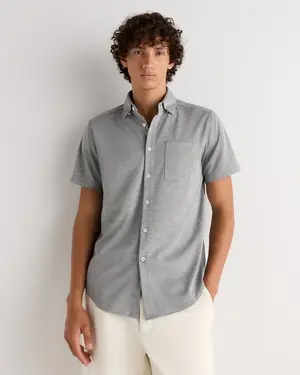 Quince Commuter Stretch Pique Short Sleeve Button-down - Heather Grey