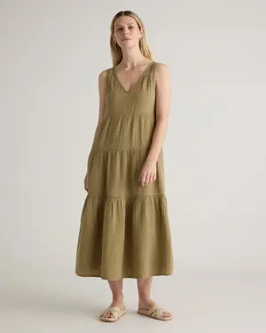 Quince Gauze Tiered Maxi Dress - Artichoke
