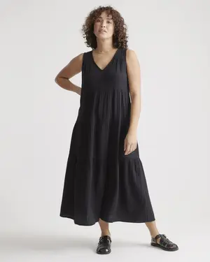 Quince Gauze Tiered Maxi Dress - Black